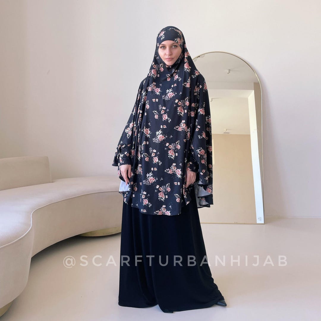Black Floral Print Khimar Transformer to Niqab, Jilbab - Etsy