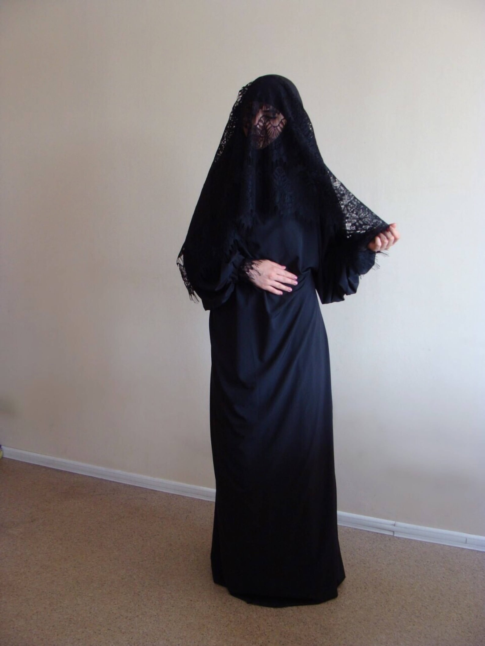 Black Khimar Maxi Dress Lace Niqab Veil Elegant Burqa - Etsy