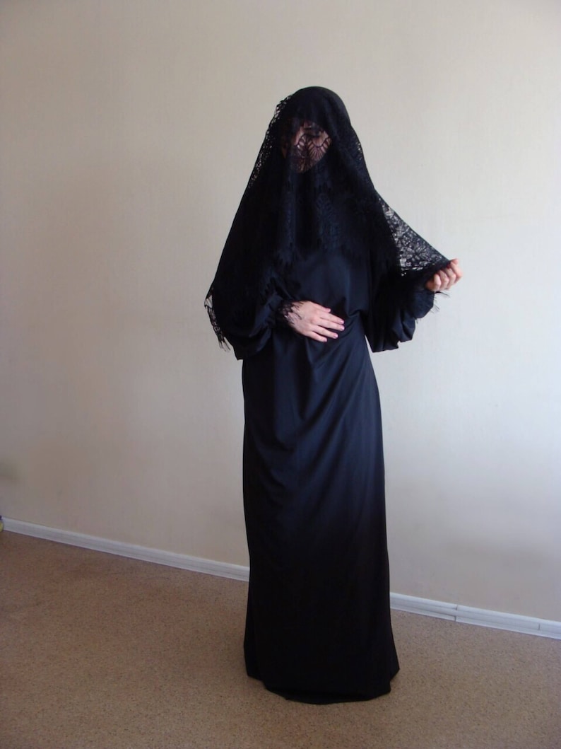 Black Khimar Maxi Dress Lace Niqab Veil Elegant Burqa - Etsy