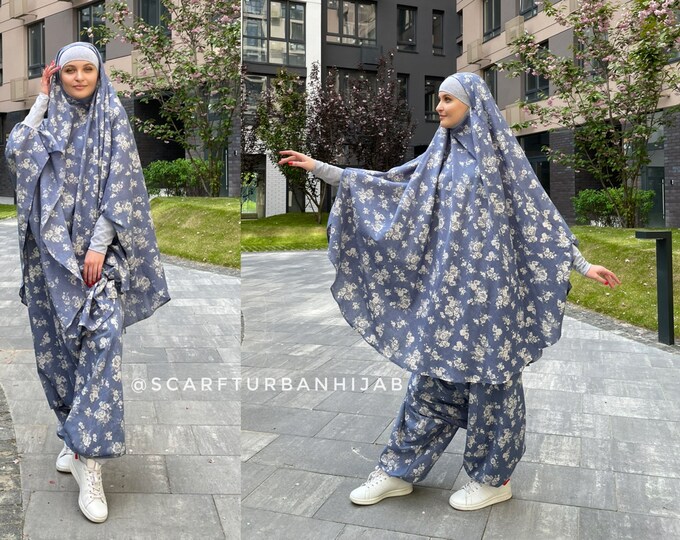 Denim Khimar Suit Muslim Sport Suit Denim Pants Islamic - Etsy