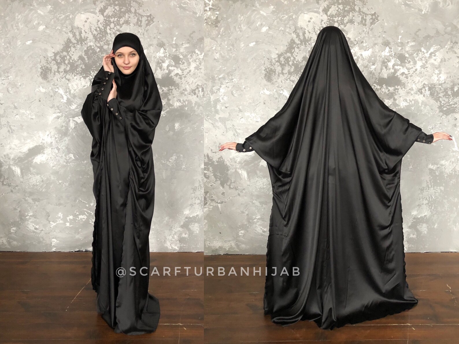 Plus Size Black Silk Khimar Muslim Jilbab Dress Elegant - Etsy