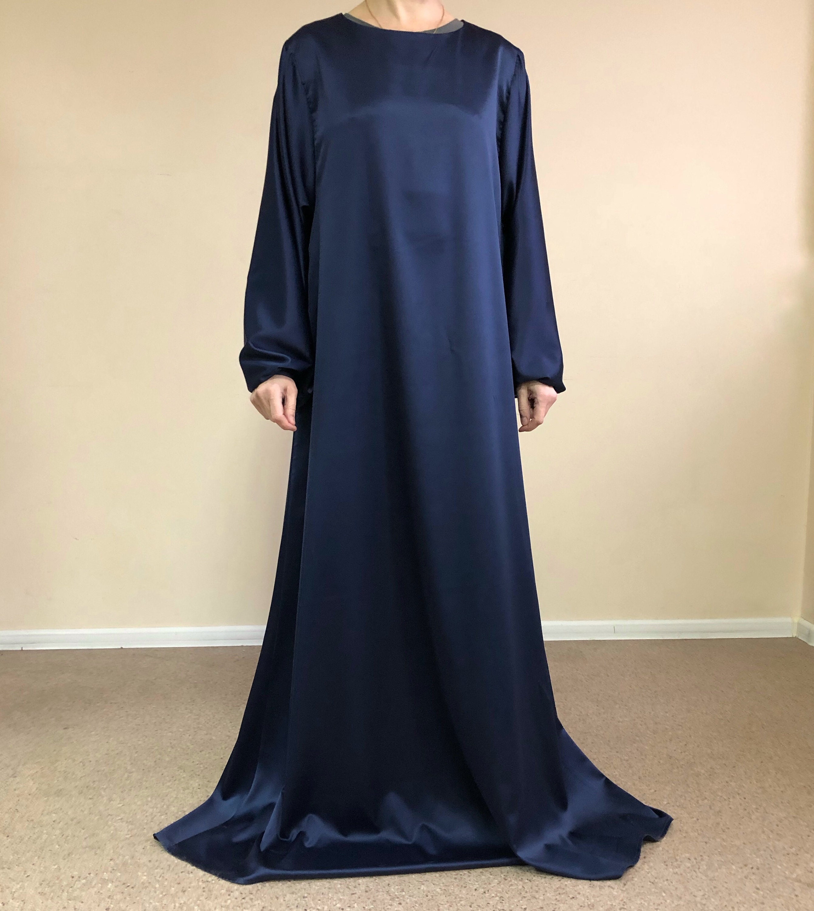 Elegant Burqa Suit, Silk Satin Muslim Dress, Wide Long Khimar Cape ...