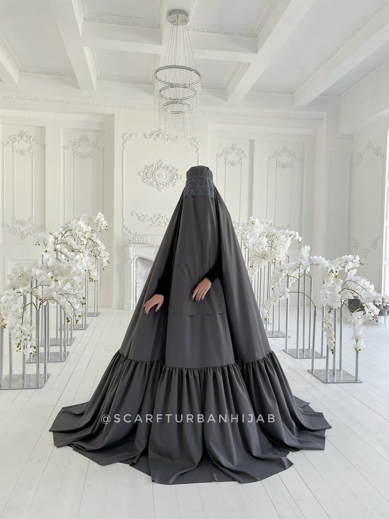 Gray Afghan Burqa Cape, Traditional Chador, Full Niqab , Lace Nikab ...
