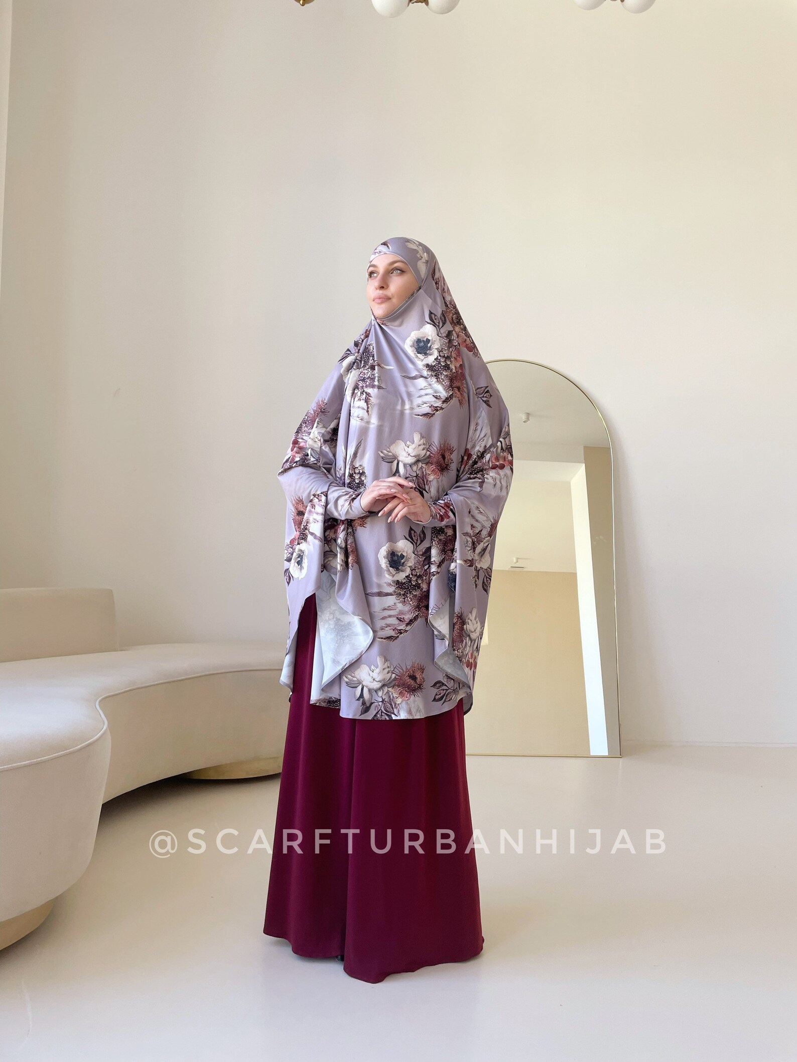 Handmade Grey Floral Print Khimar Transformer to Niqab - Etsy