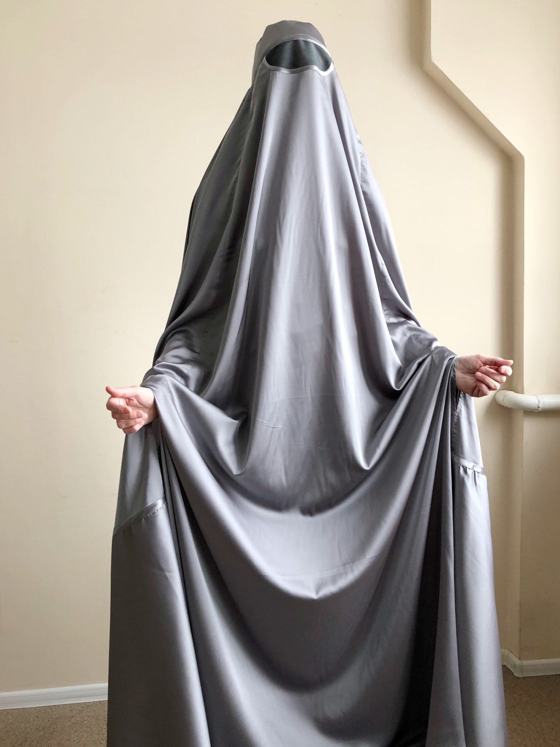 Silver Gray Afghan Burqa Silk Khimar Cape Niqab Full Long - Etsy