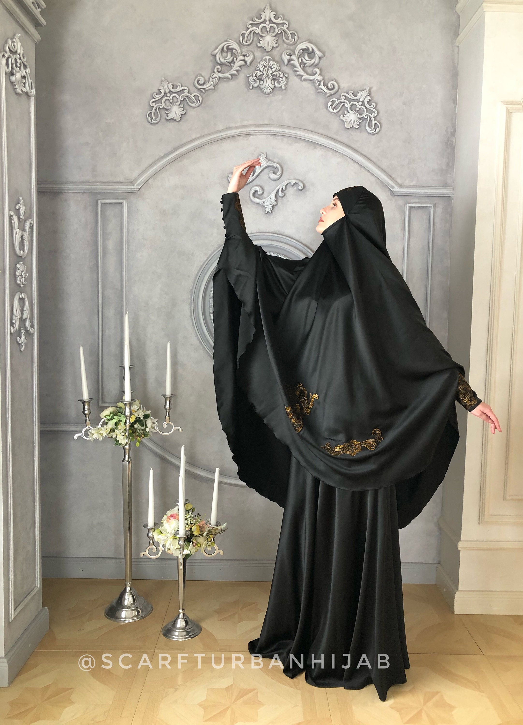 Elegant Black Muslim Suit Silk Noir Jilbab Wedding Khimar | Etsy Australia