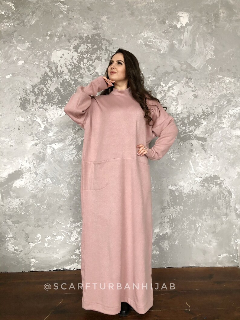 Pale pink wool maxi dress with hood Wiccan mantle dress plus | Etsy