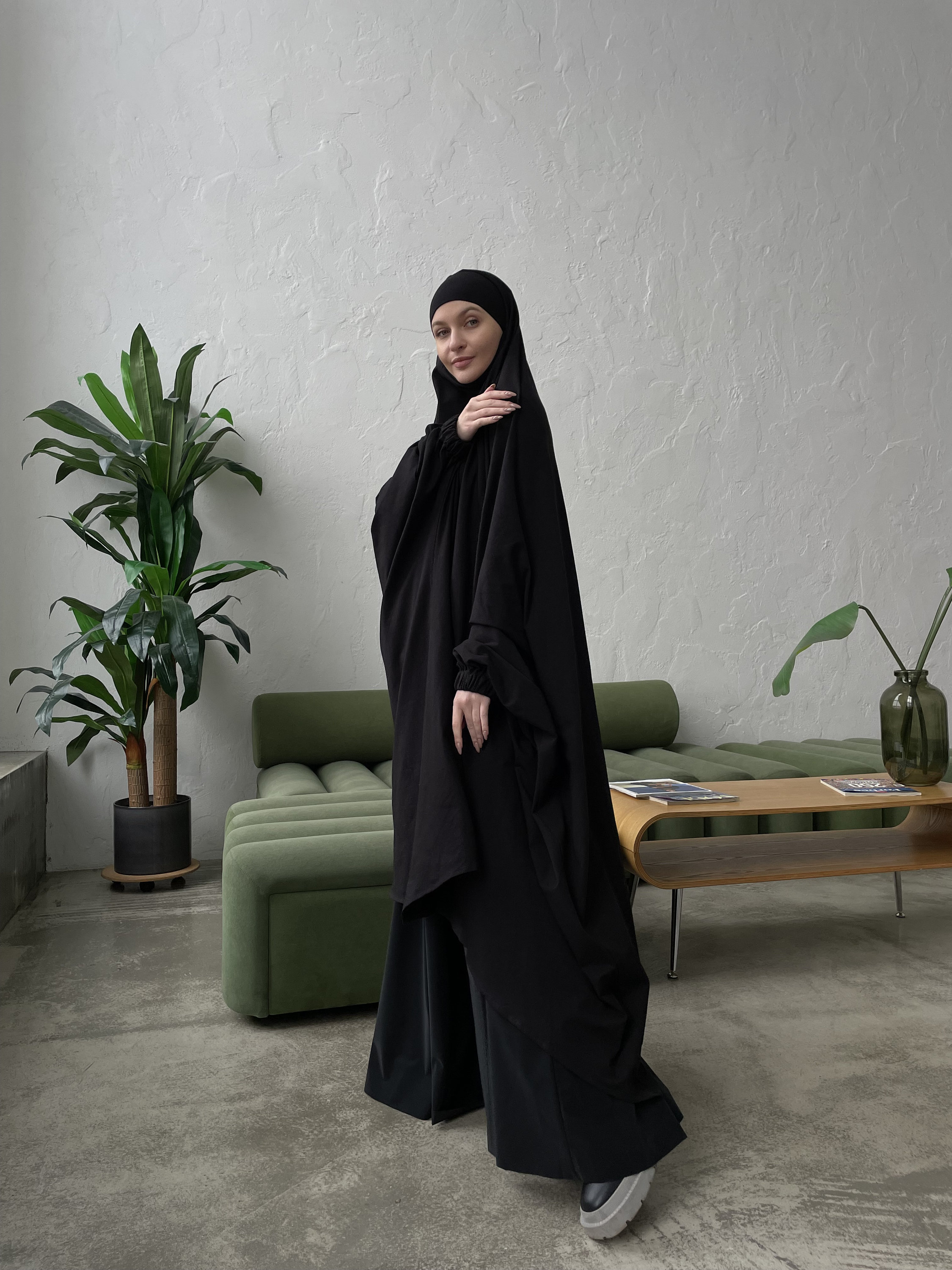 Elegant Long Black Cotton Jersey Khimar Asymmetrical Length - Etsy