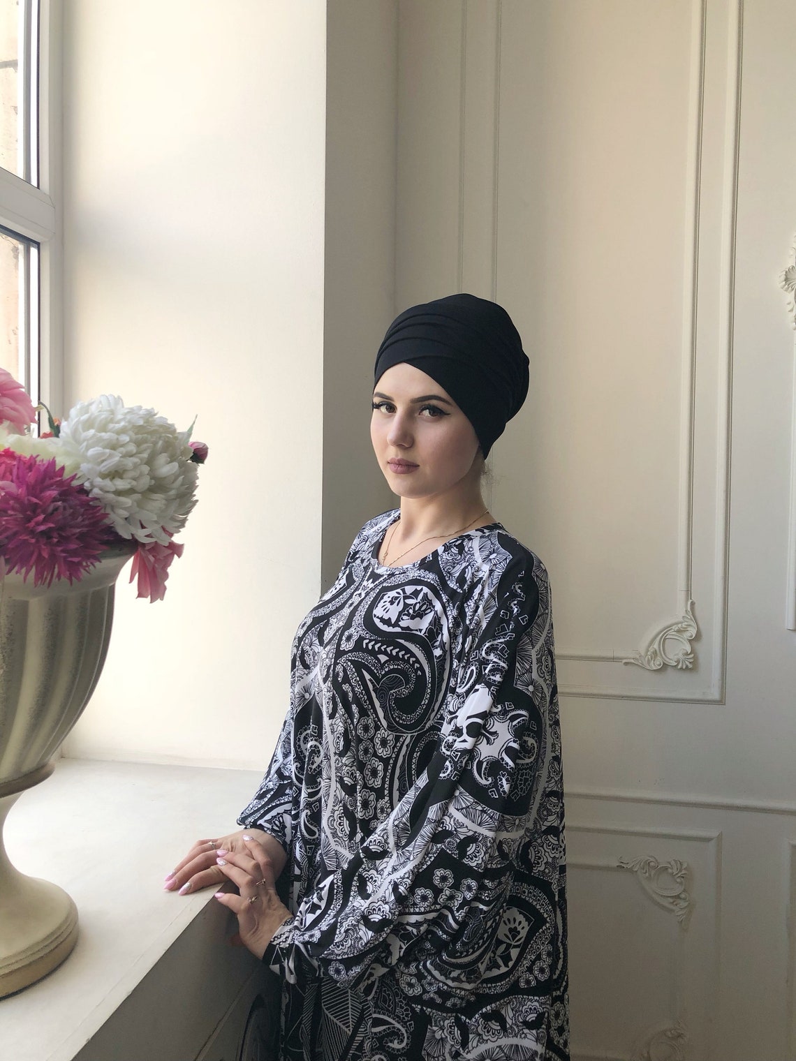 2 in One Black Hijab jersey Turban Volume Ready Turban - Etsy