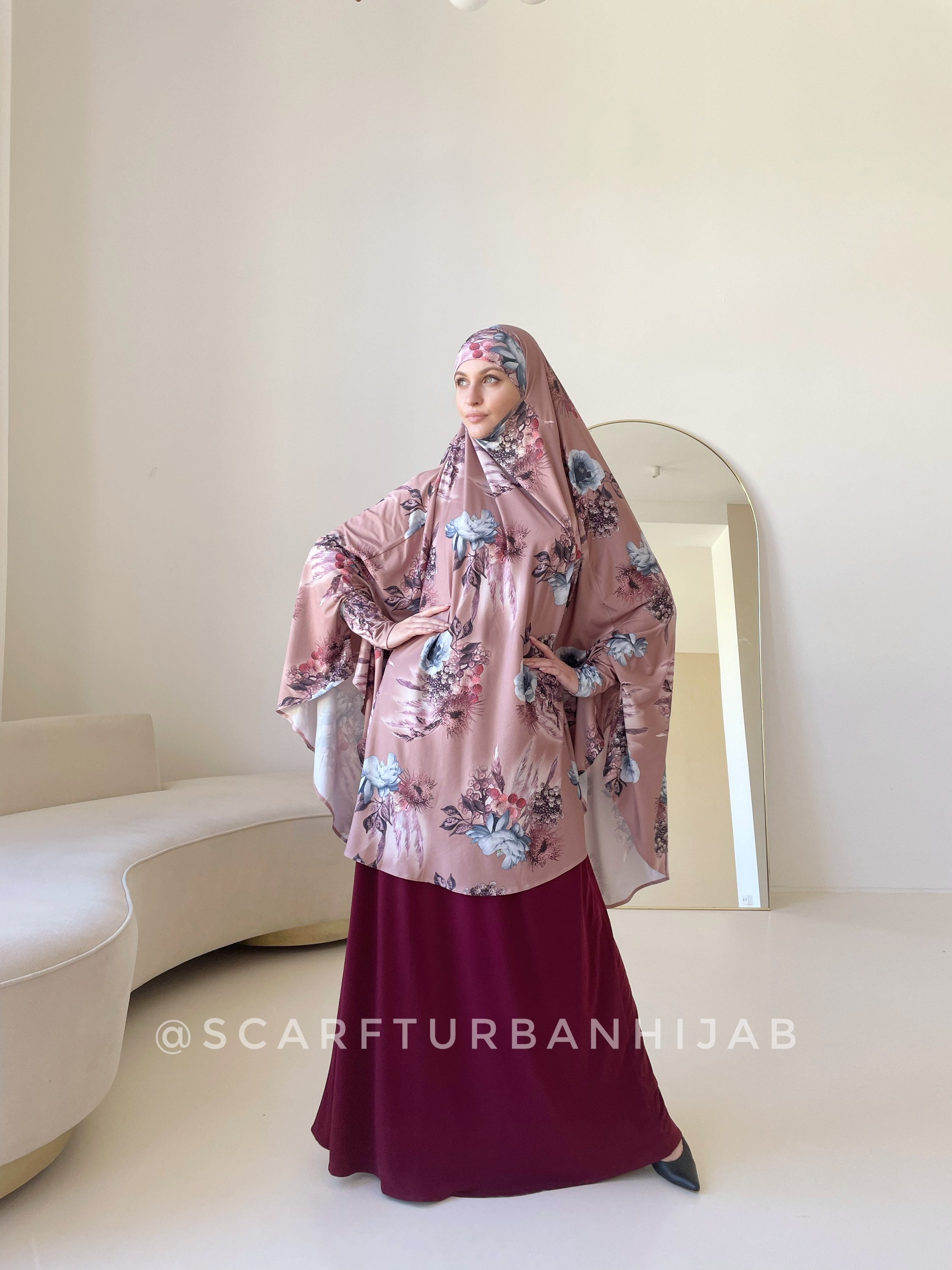 Light Brown Floral Print Khimar Transformer to Niqab Jilbab - Etsy