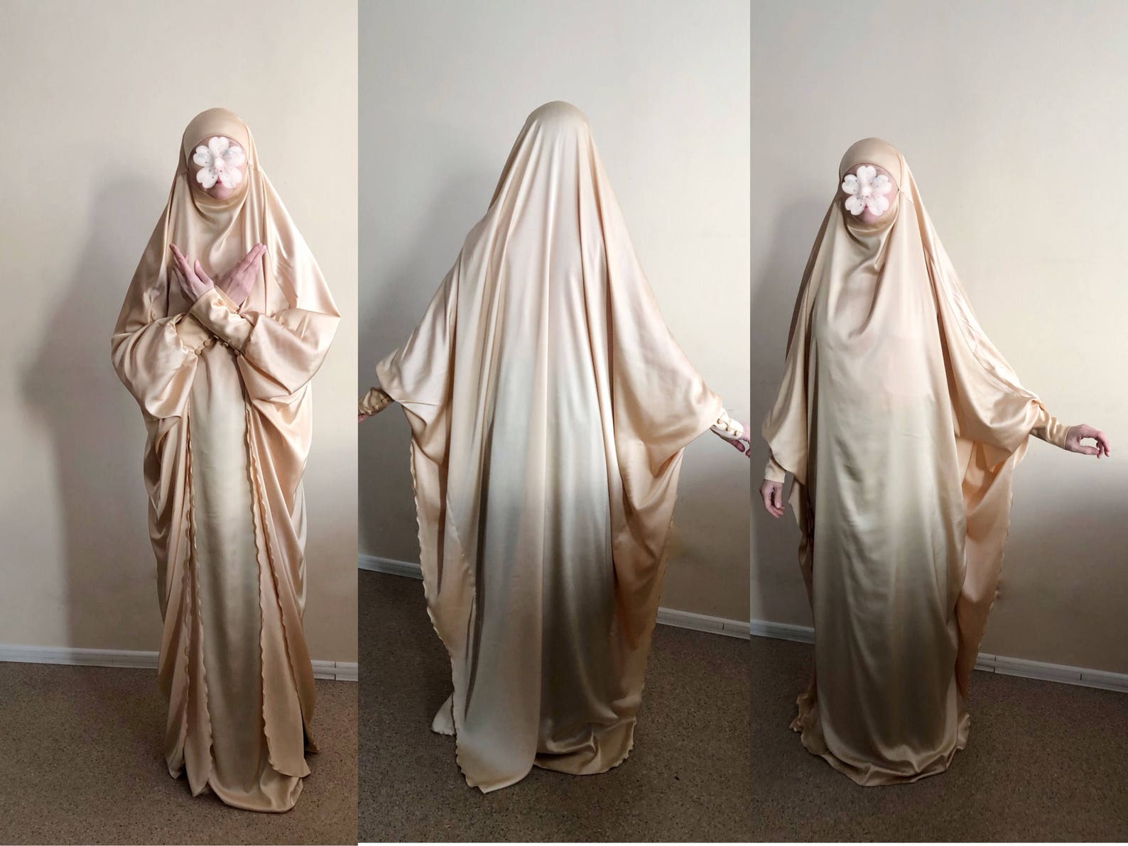 Long Gold Silk Khimar Muslim Dress Nikkah Burqa Wedding - Etsy