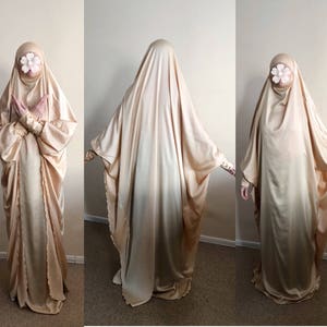 Long Gold Silk Khimar, Muslim Dress, Nikkah Burqa, Wedding Abaya ...