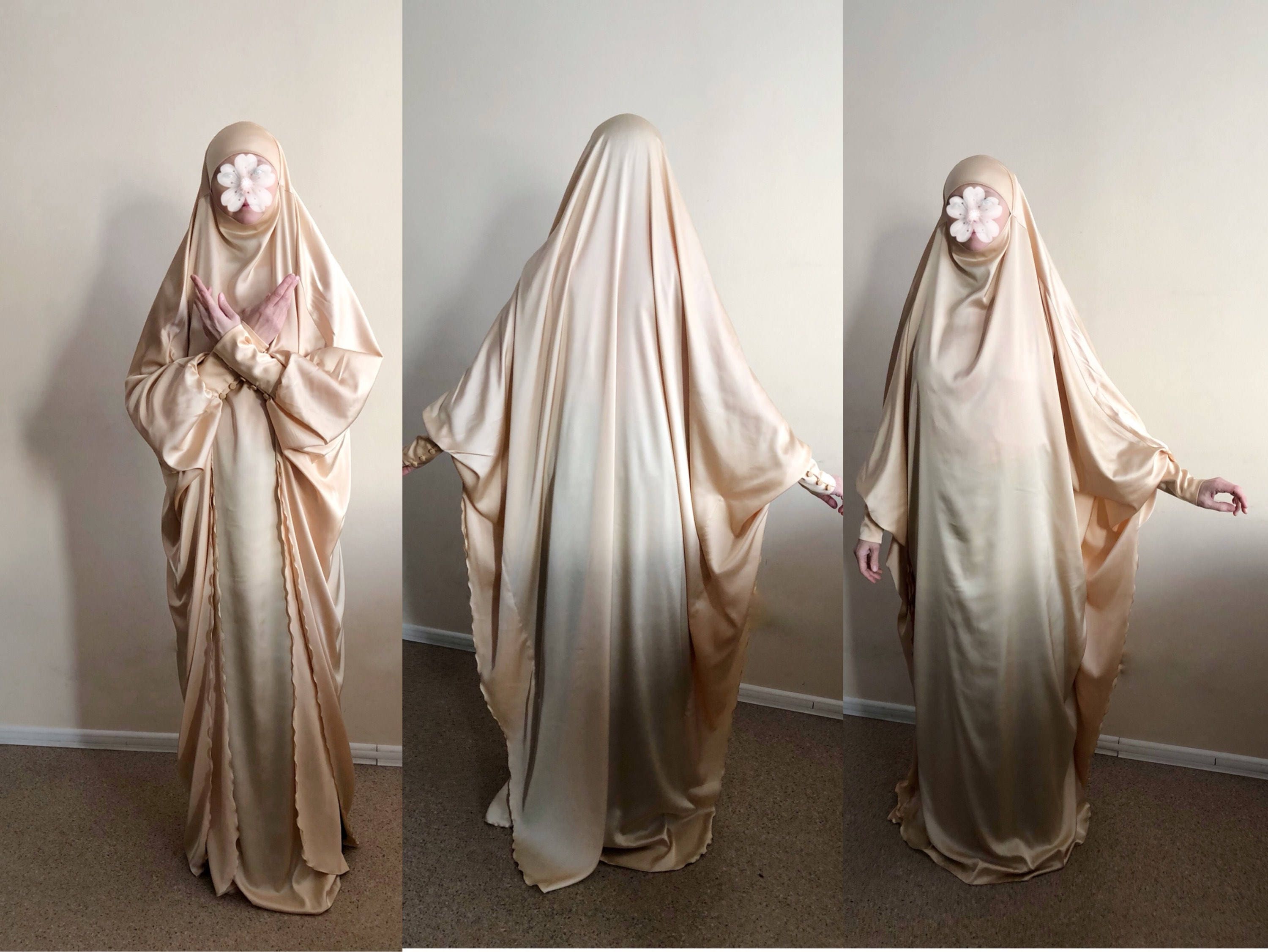 Long Gold Silk Khimar Muslim Dress Nikkah Burqa Wedding | Etsy