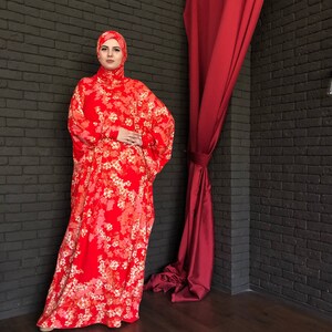 Red Prayer Dress With Hijab, Muslim Clothing, Islamic Gift, Abaya ...