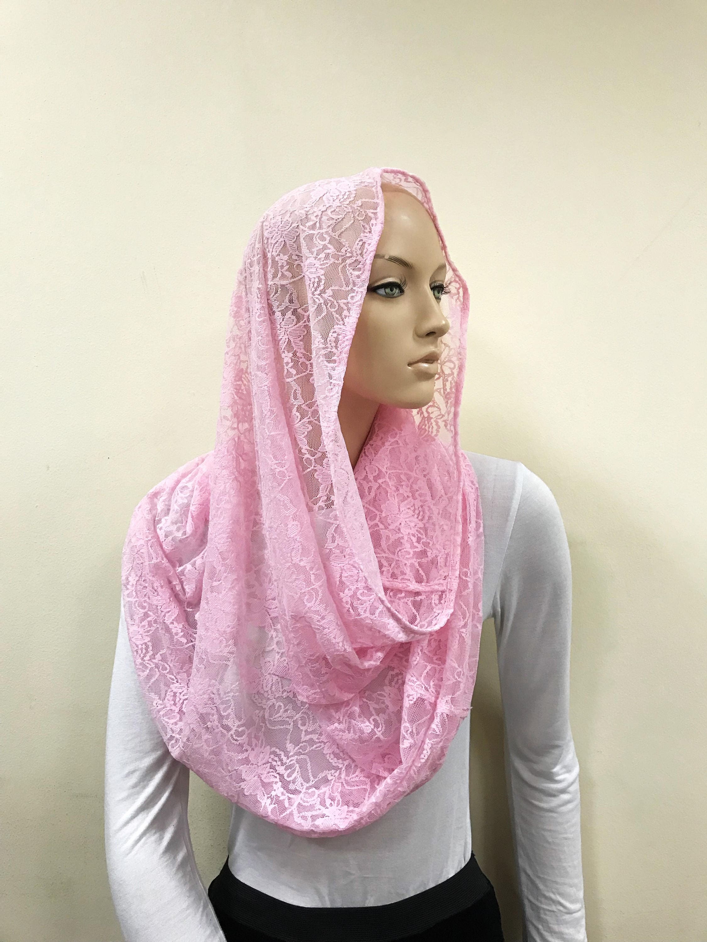 Infinity Pink Lace Scarf Rouse Hijab Catholic Veil Chapel - Etsy