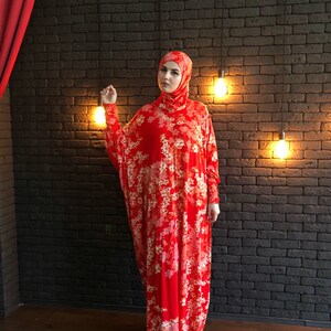 Red Prayer Dress With Hijab, Muslim Clothing, Islamic Gift, Abaya ...