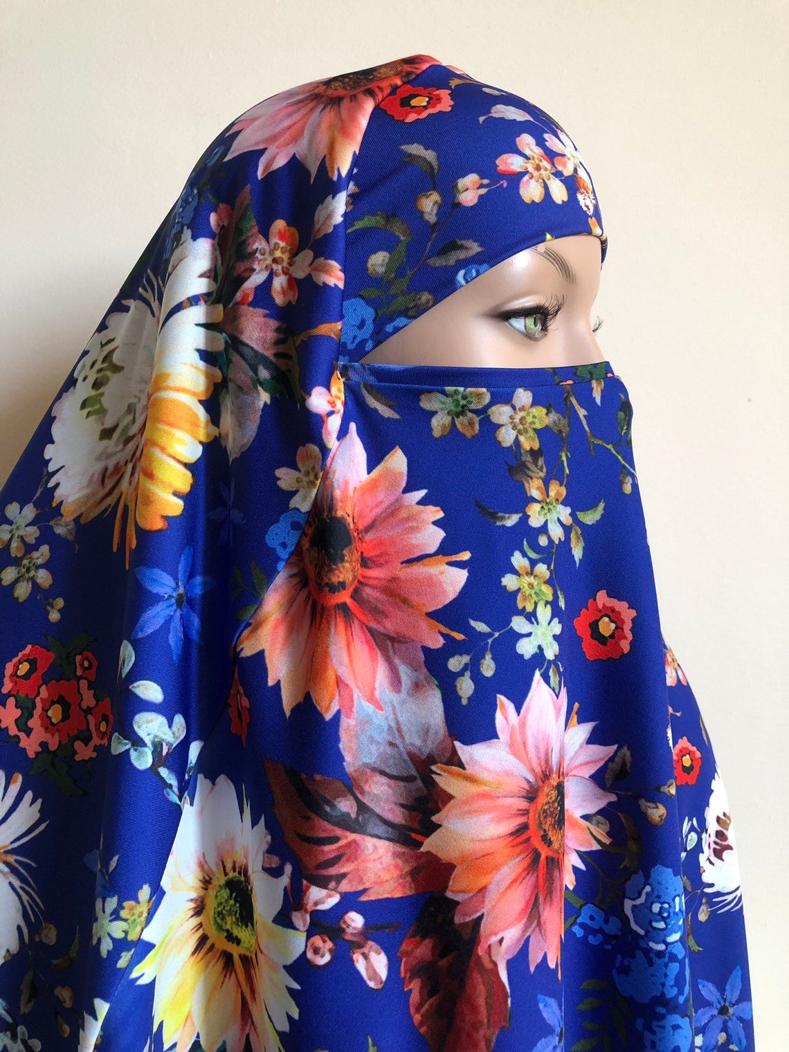 Royal Blue Floral Khimar Traditional Hijab 1 Piece Hijab - Etsy