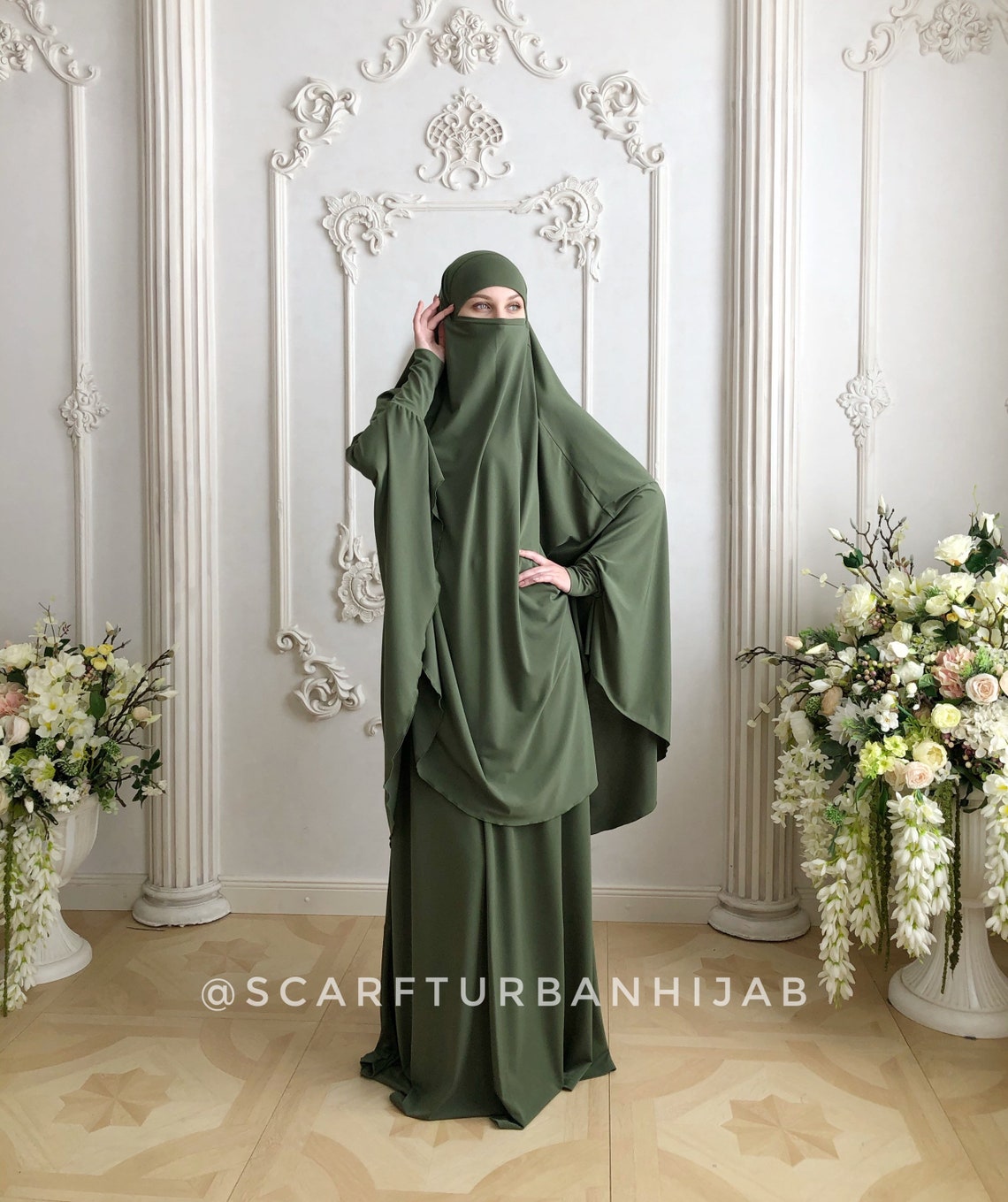 Dark Olive Khimar Niqab Transformer Elegant Khaki Traditional - Etsy