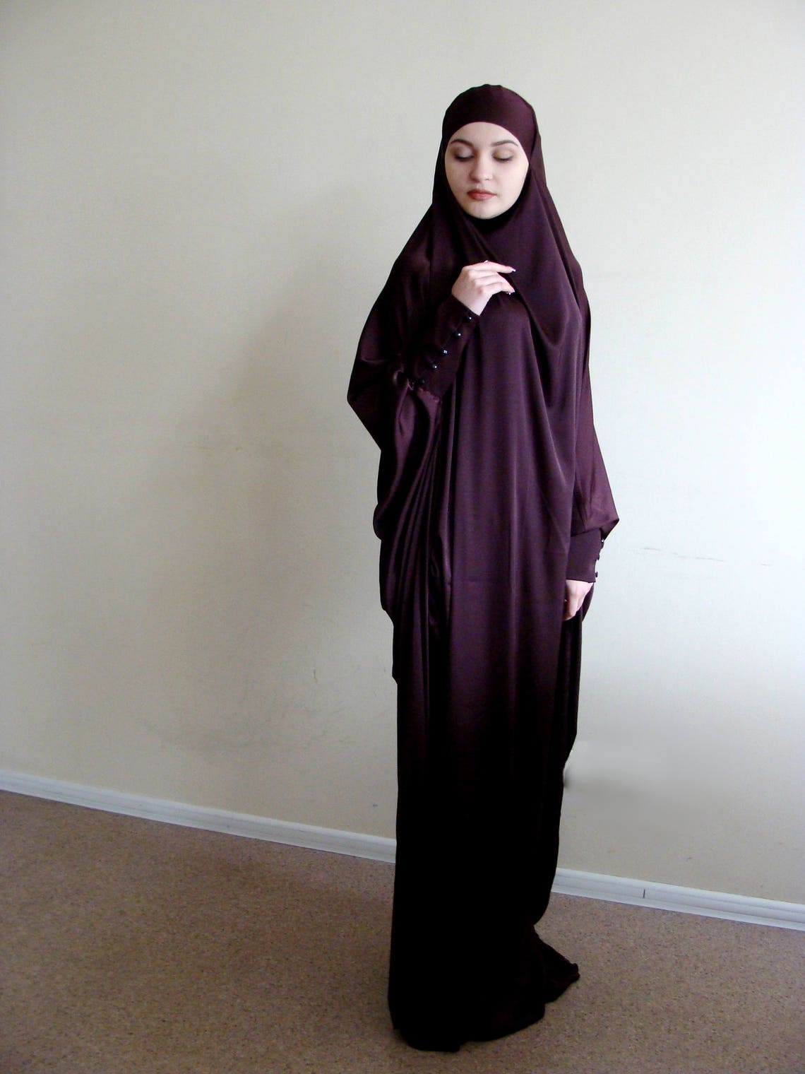 Long Silk Khimar Élégante robe musulmane Burqa chocolat | Etsy