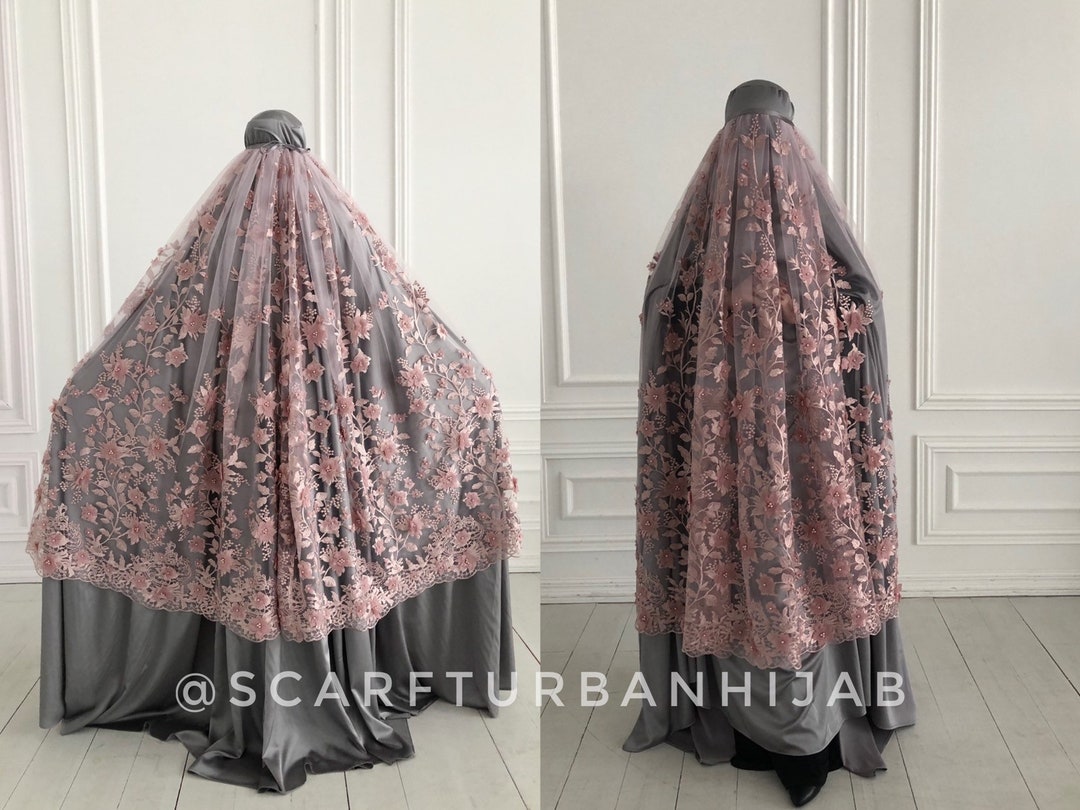 Lace Embroidery Gray Afghan Burqa, Silk Khimar Cape, Niqab, Full Long ...