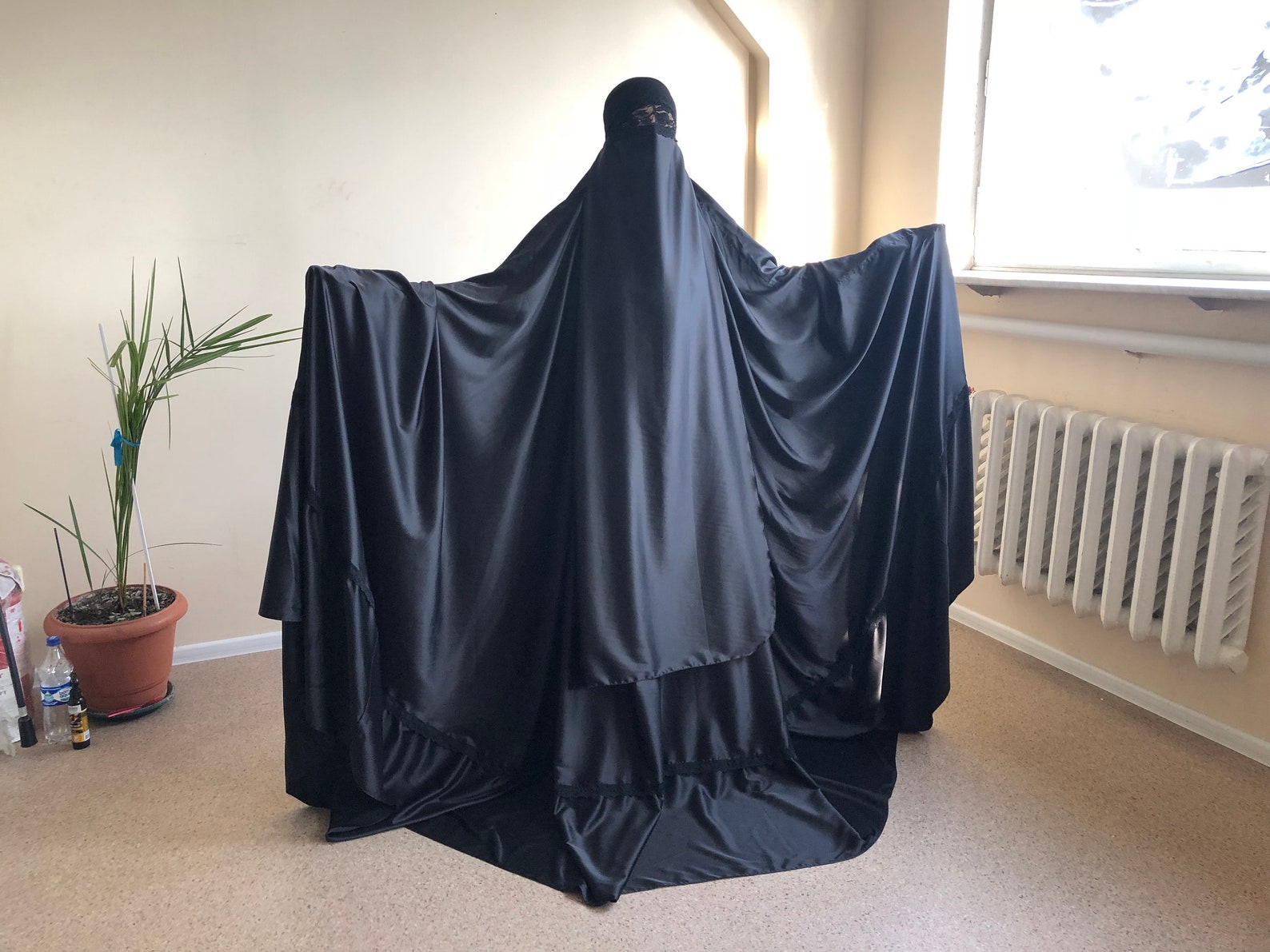 Black Long Burqa, Muslim Noir Niqab , Islamic Hijab , Hajjie Clothing ...