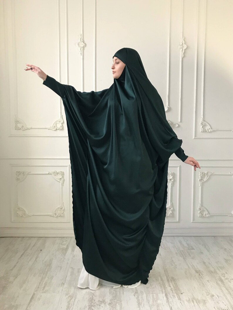 Emerald Long Silk Khimar Elegant Green Muslim Dress - Etsy