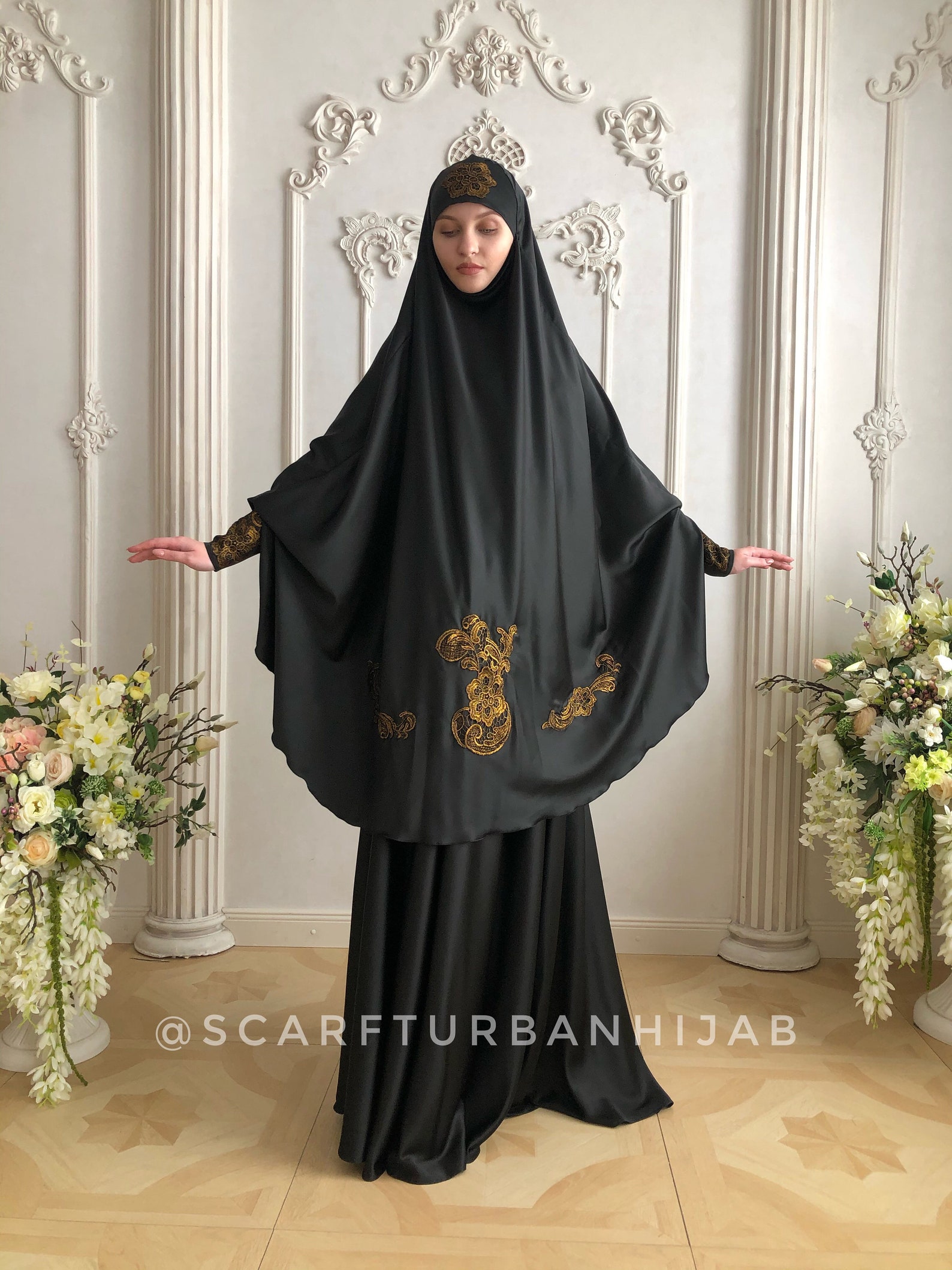 Elegant Black Muslim Suit Silk Noir Jilbab Wedding Khimar | Etsy Australia