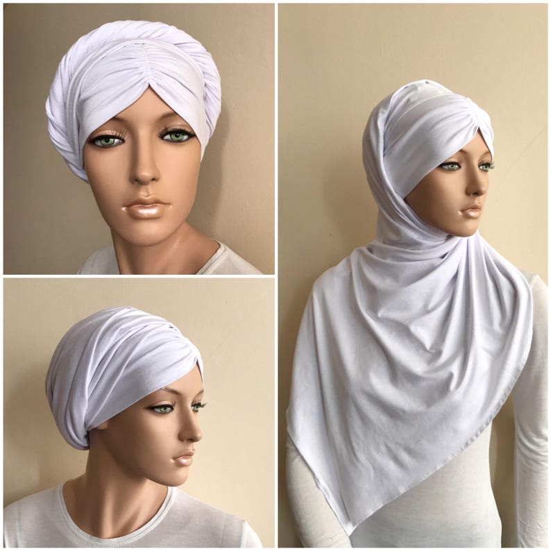 3 in One White Hijab african Turban Jersey Ready Turban - Etsy