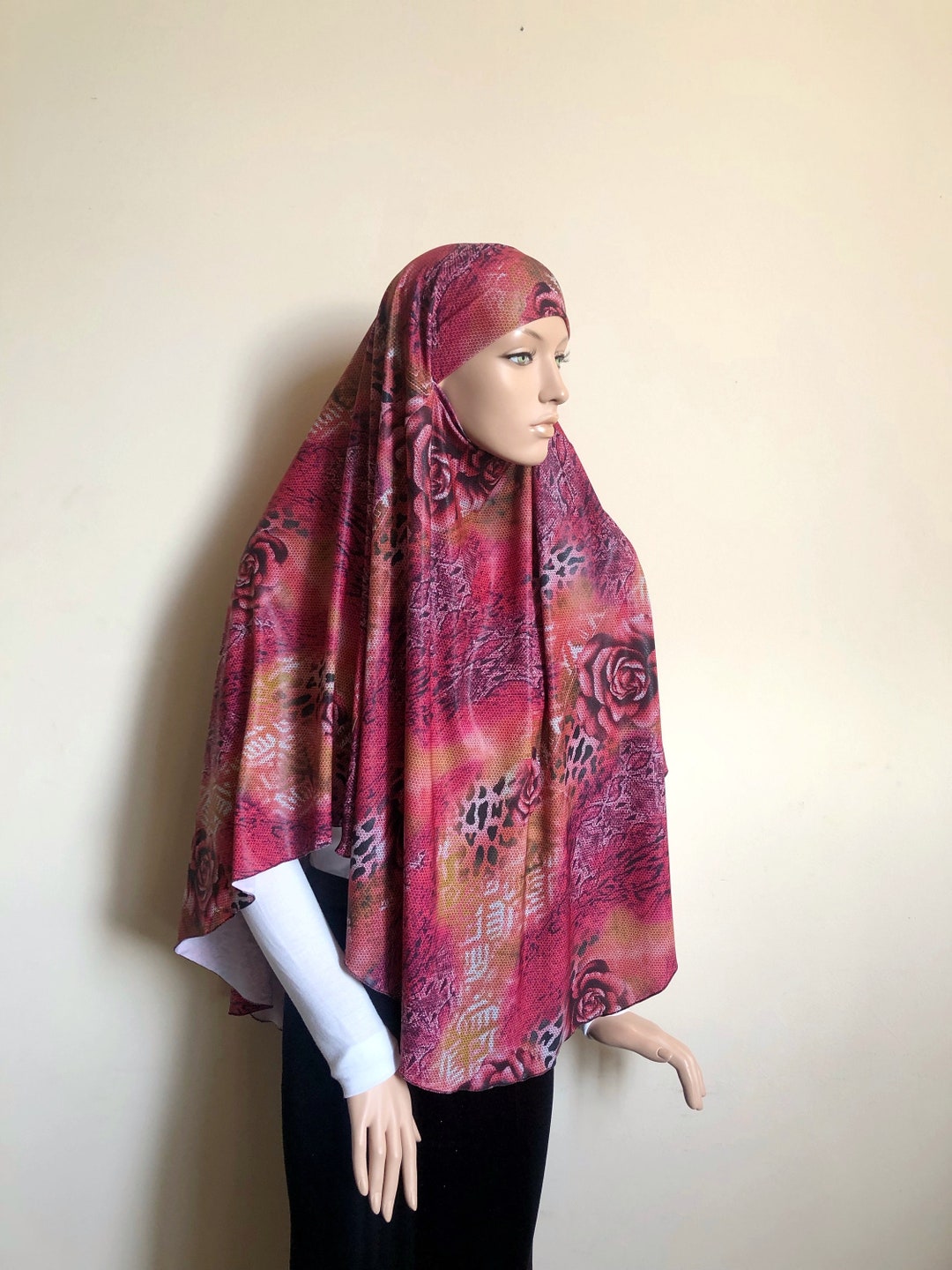 Pink Floral Print Khimar Made by Shiny Jersey - Etsy