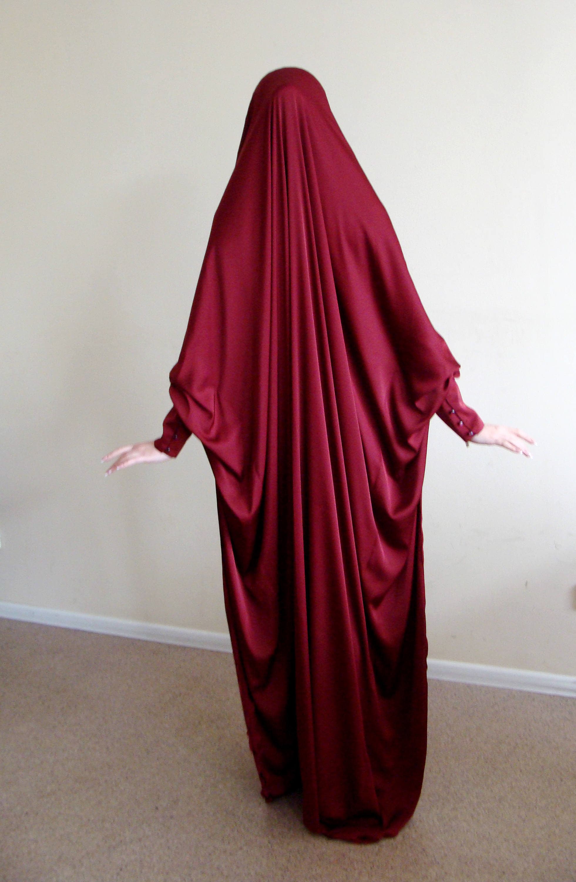 Long Silk Khimar muslim dress Burgundy BurqaWedding Abaya | Etsy