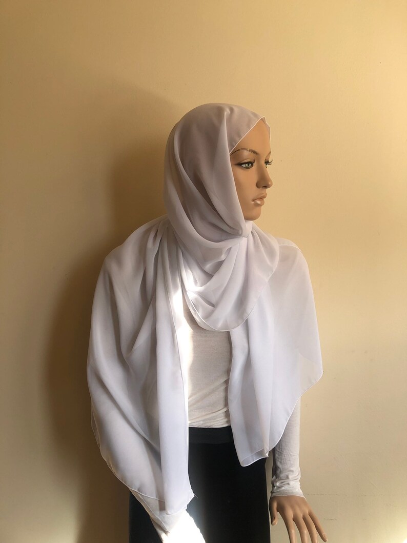 White Color Long Scarf Elegant Chiffon Scarf Hijab Islamic - Etsy