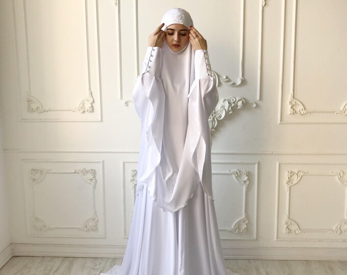 Elegant White Muslim Suit Silk Bridal Jilbab Wedding Khimar - Etsy