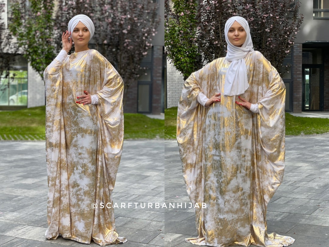 White and Golden Maxi Dress Plus Size, Prayer Dress, Farasha Caftan ...