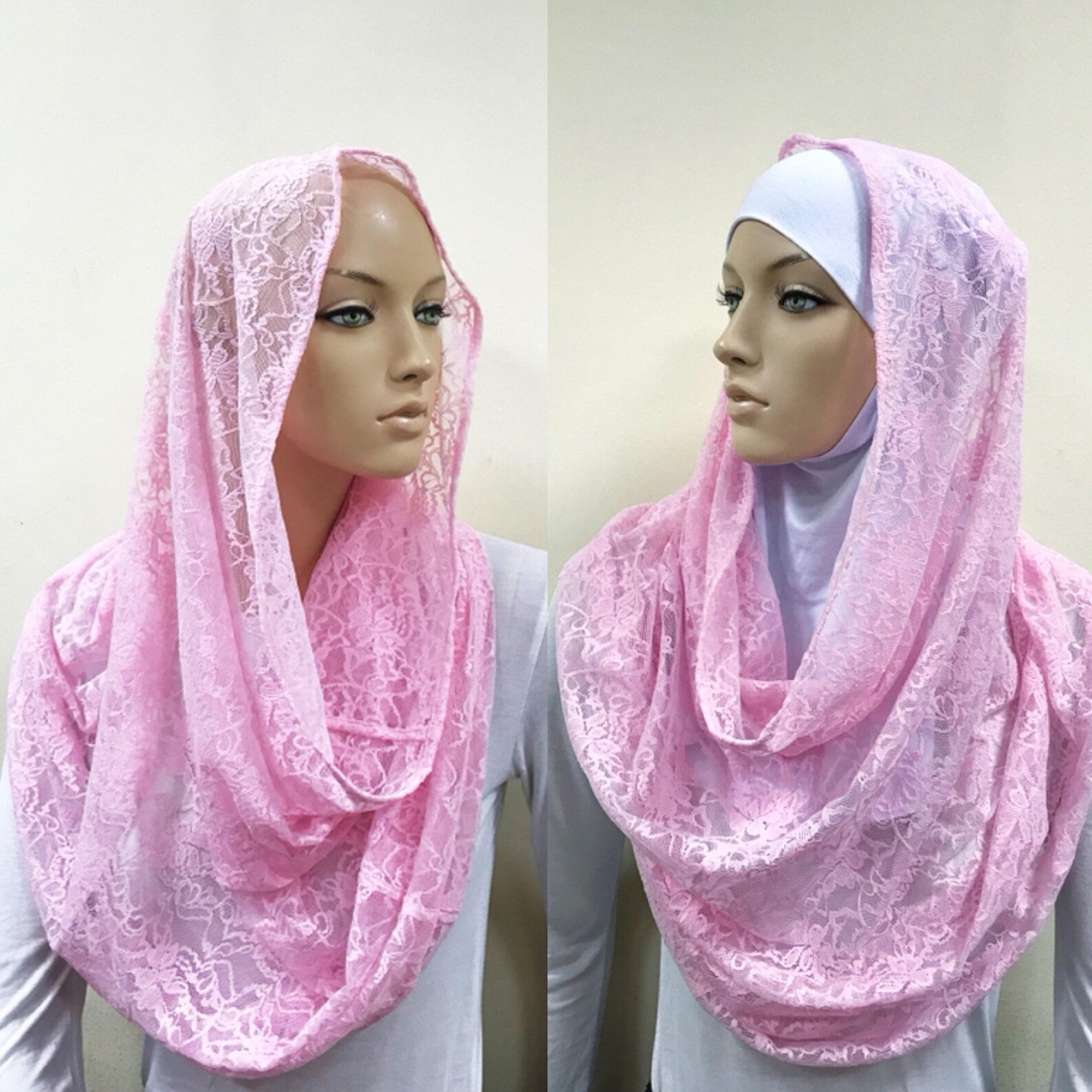 Infinity Pink Lace Scarf Rouse Hijab Catholic Veil Chapel - Etsy