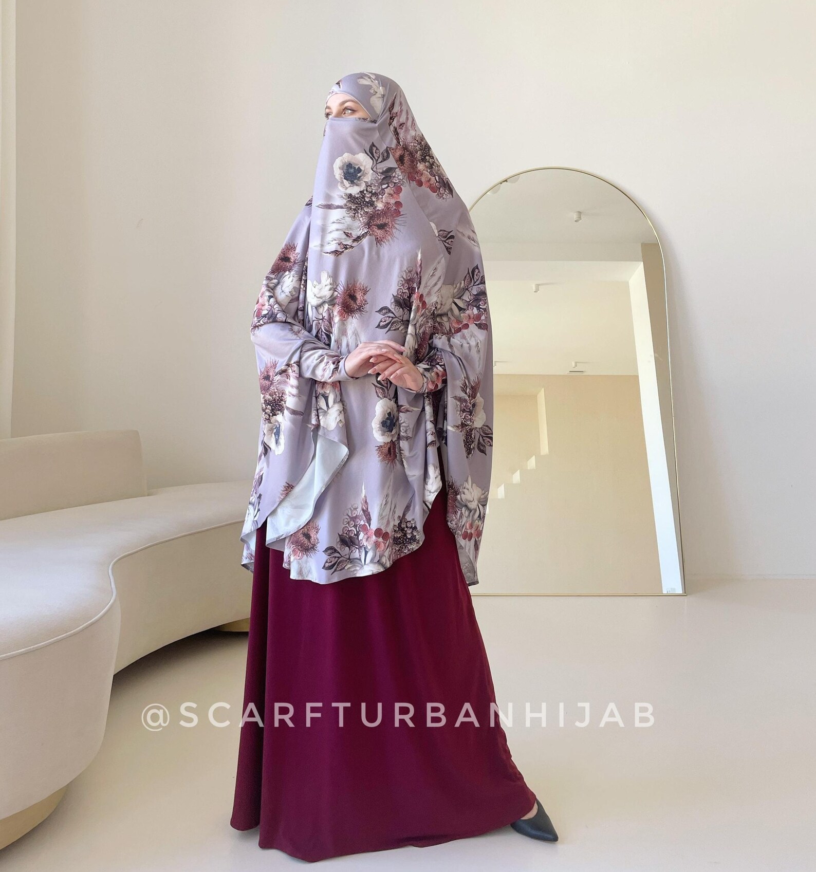 Handmade Grey Floral Print Khimar Transformer to Niqab - Etsy