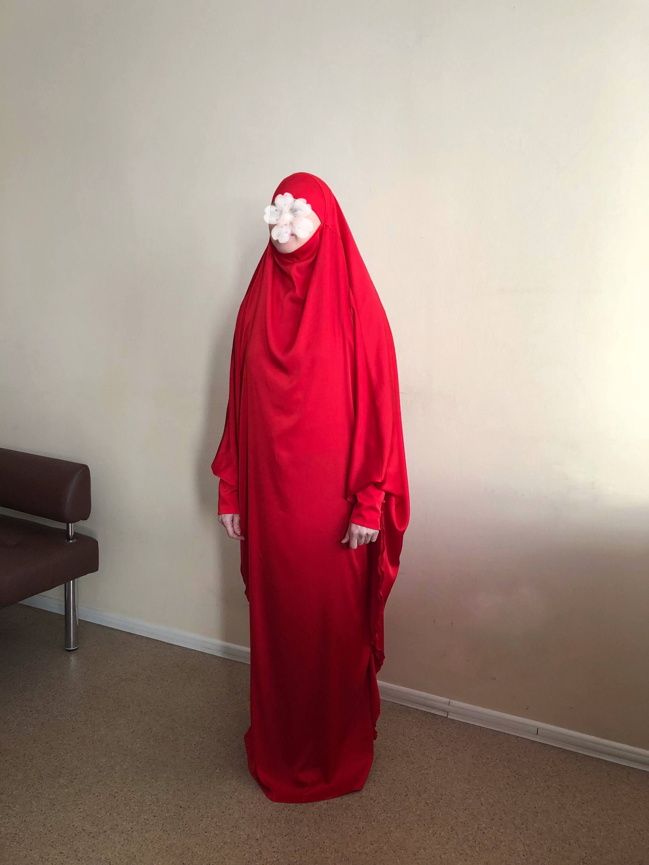 Long Red Silk Khimar Muslim Dress Nikkah Burqawedding | Etsy