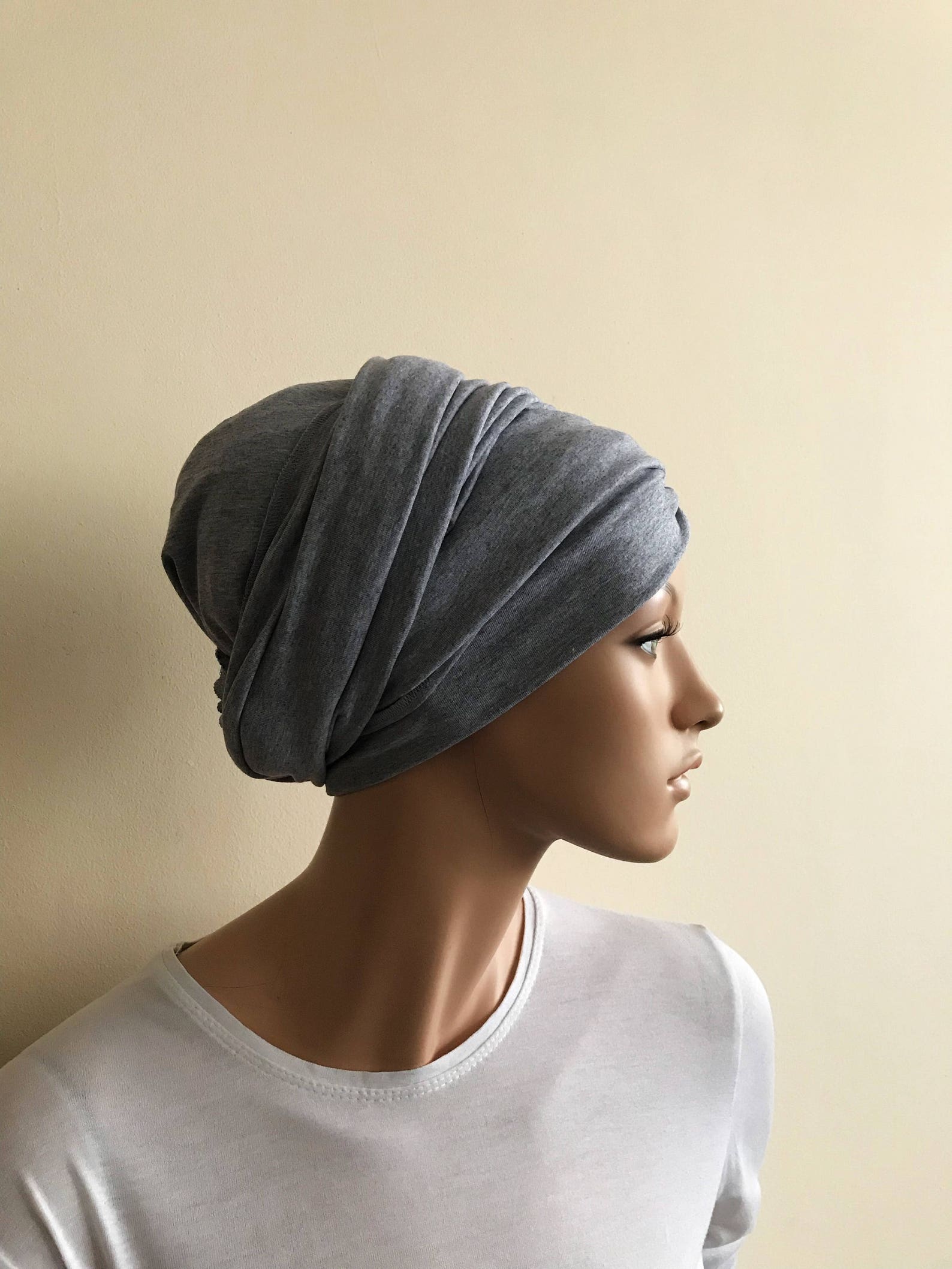 3 in One Gray Melange Hijab jersey Turban Volume Ready Turban Vintage ...