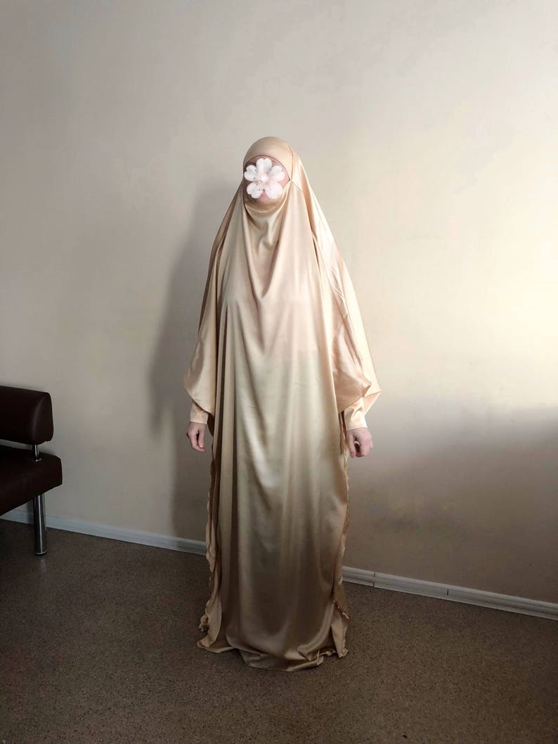 Long Gold Silk Khimar Muslim Dress Nikkah Burqa Wedding - Etsy