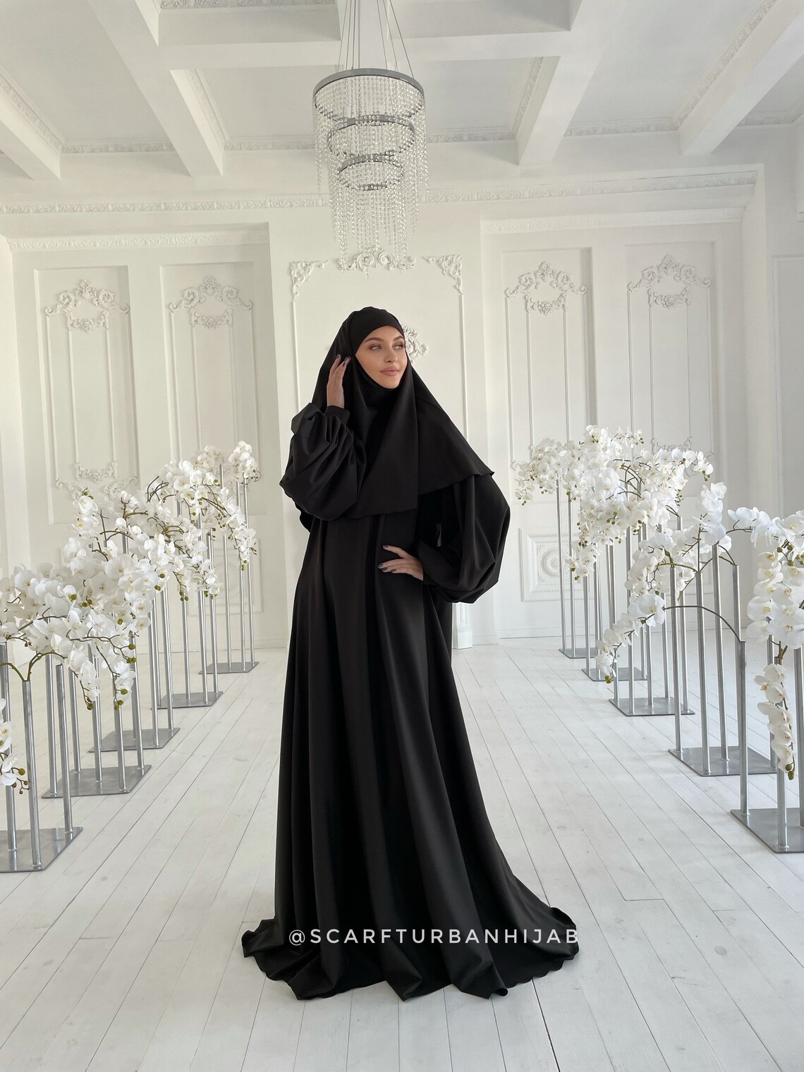 Elegant Black Maxi Dress With Khimar - Etsy