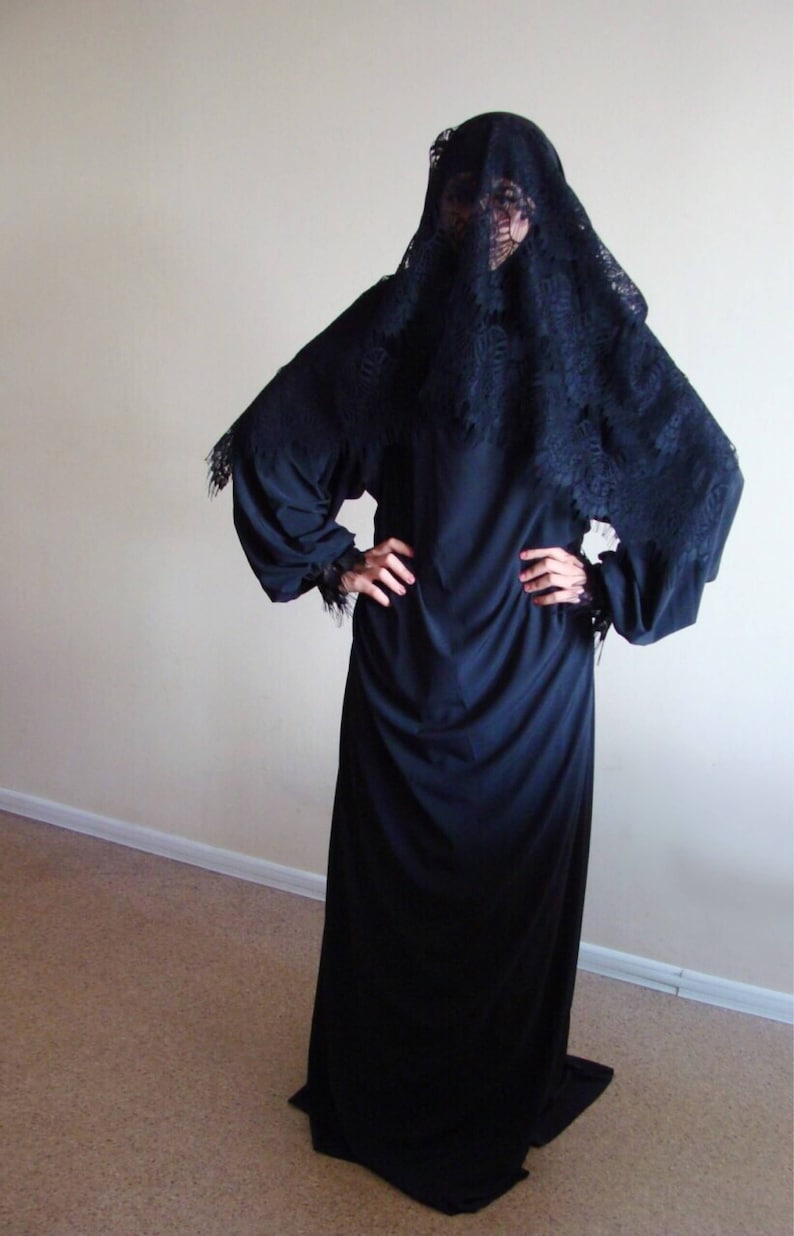 Black Khimar Maxi Dress Lace Niqab Veil Elegant Burqa - Etsy
