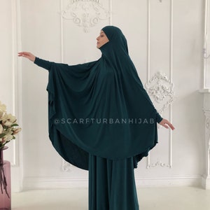 Emerald Khimar Niqab Transformer, Elegant Dark Green Traditional Hijab ...