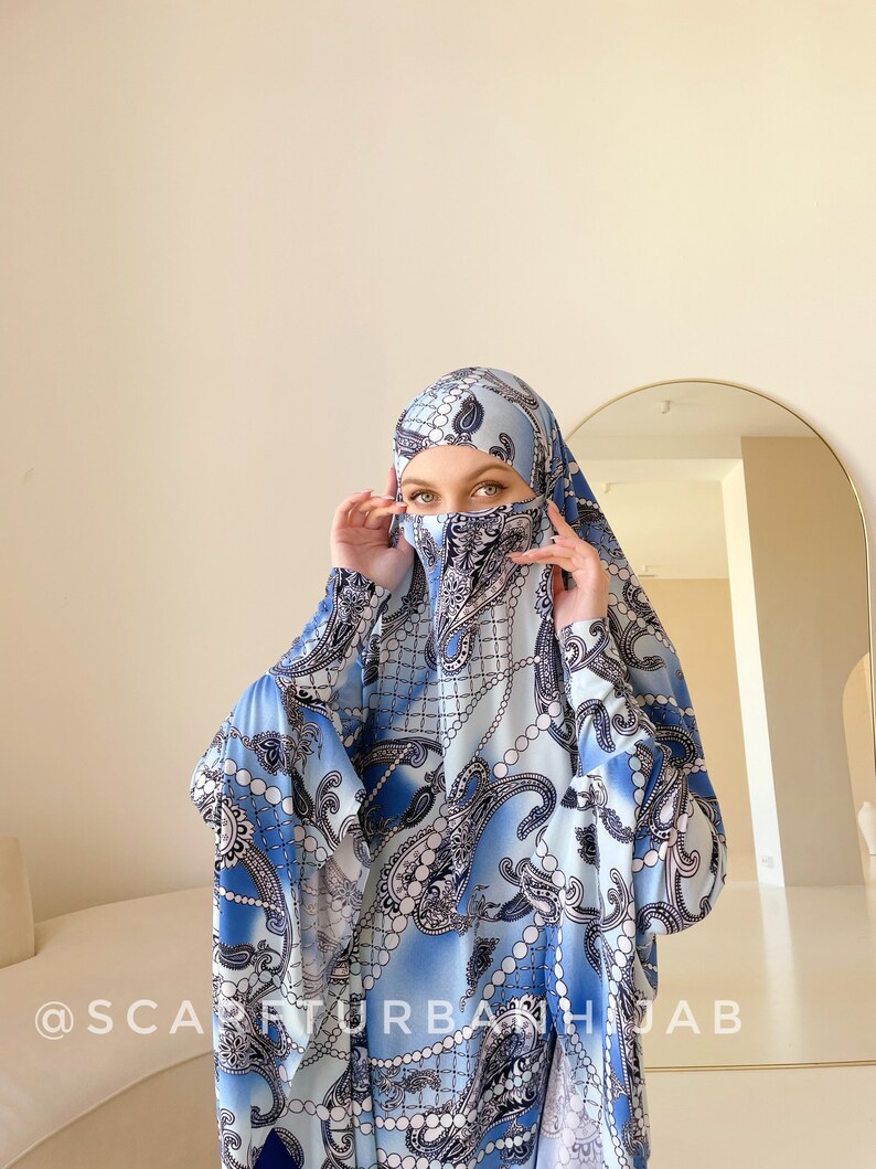 Blue Paisley and Pearl Print Elongated Jilbab Elegant Khimar - Etsy