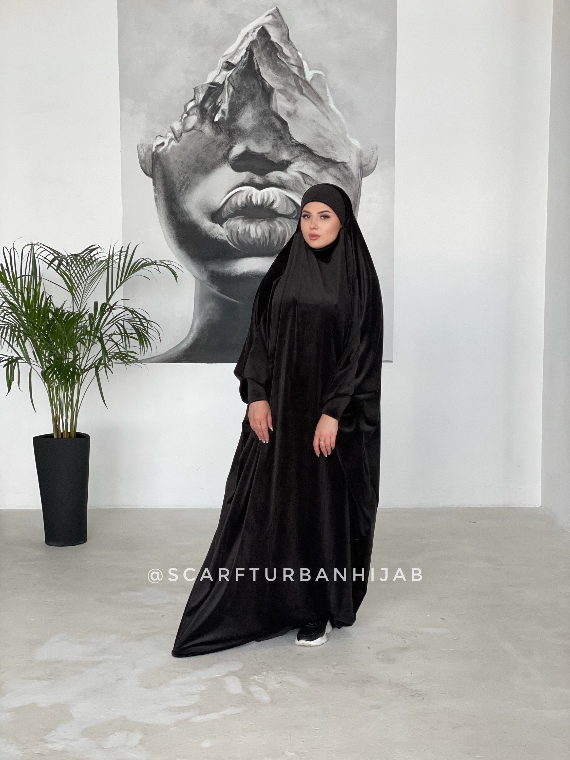 Black Plush Velour Khimar, Jilbab Nikab, Muslim Prayer Dress - Etsy