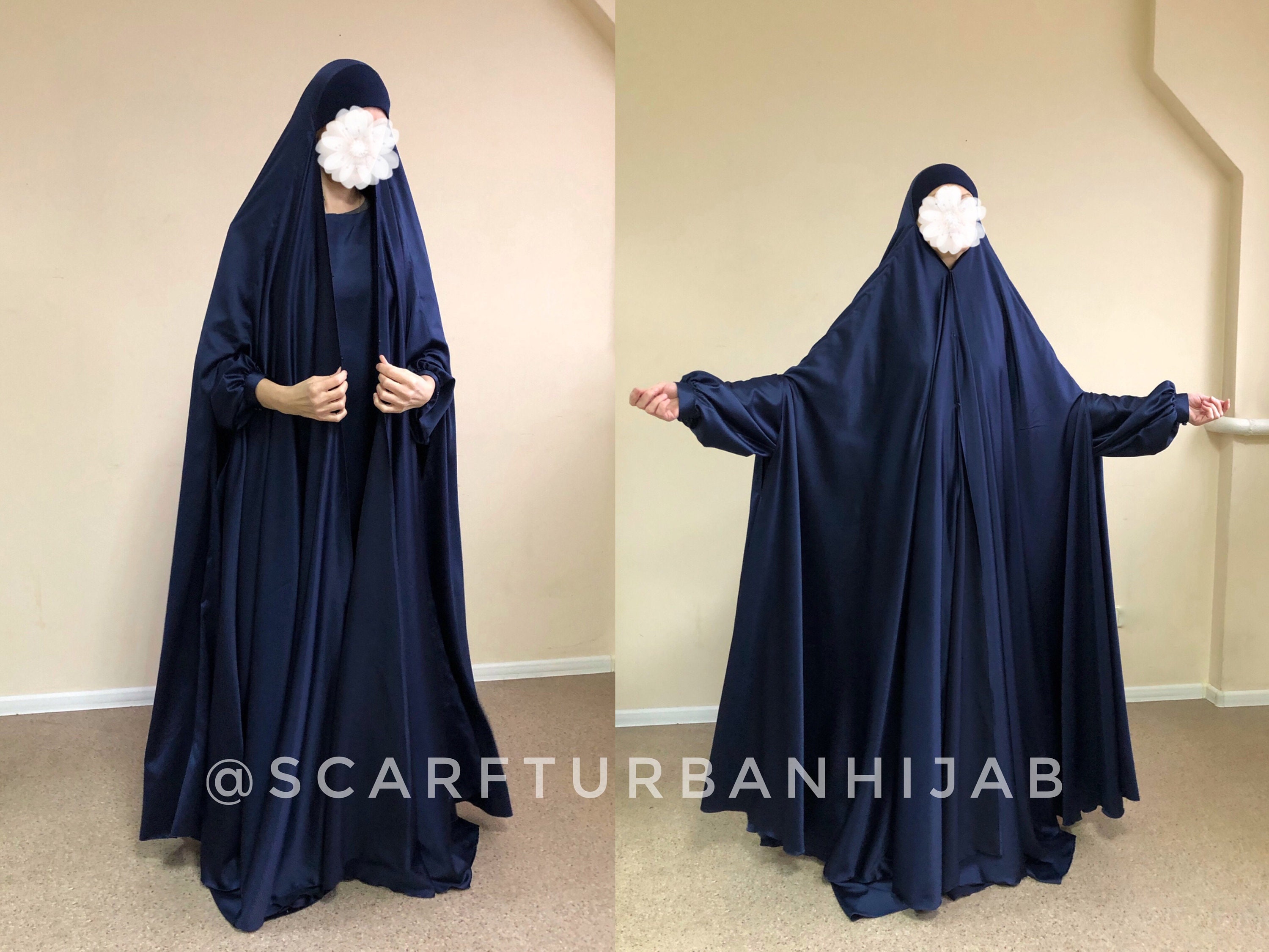Elegant Burqa Suit, Silk Satin Muslim Dress, Wide Long Khimar Cape - Etsy