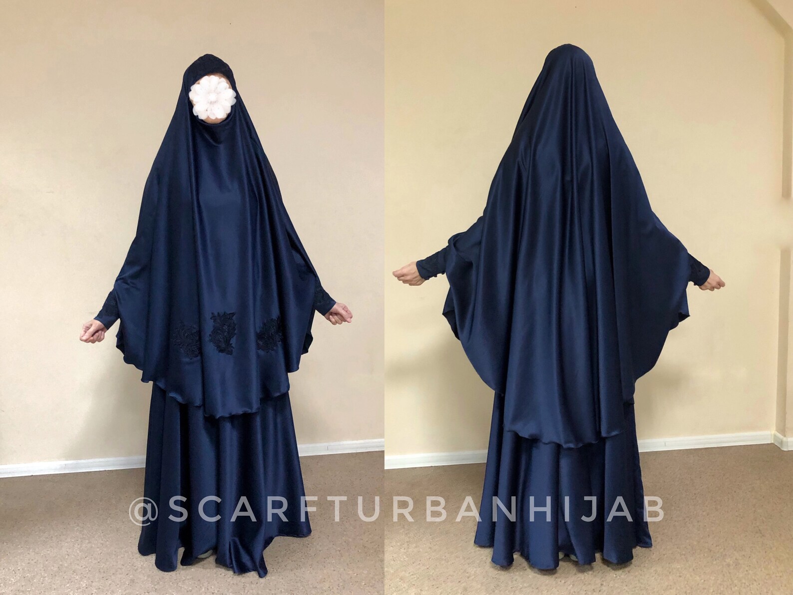 Elegant Navy Blue Muslim Suit Silk Noir Jilbab Wedding - Etsy