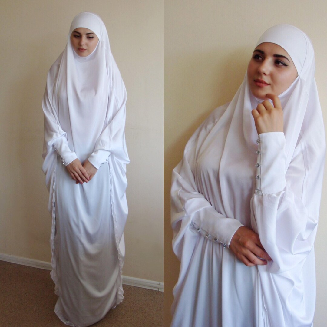 Blanc En soie Khimar, robe musulmane, mariage Burqa,Dubai Abaya, tenue ...