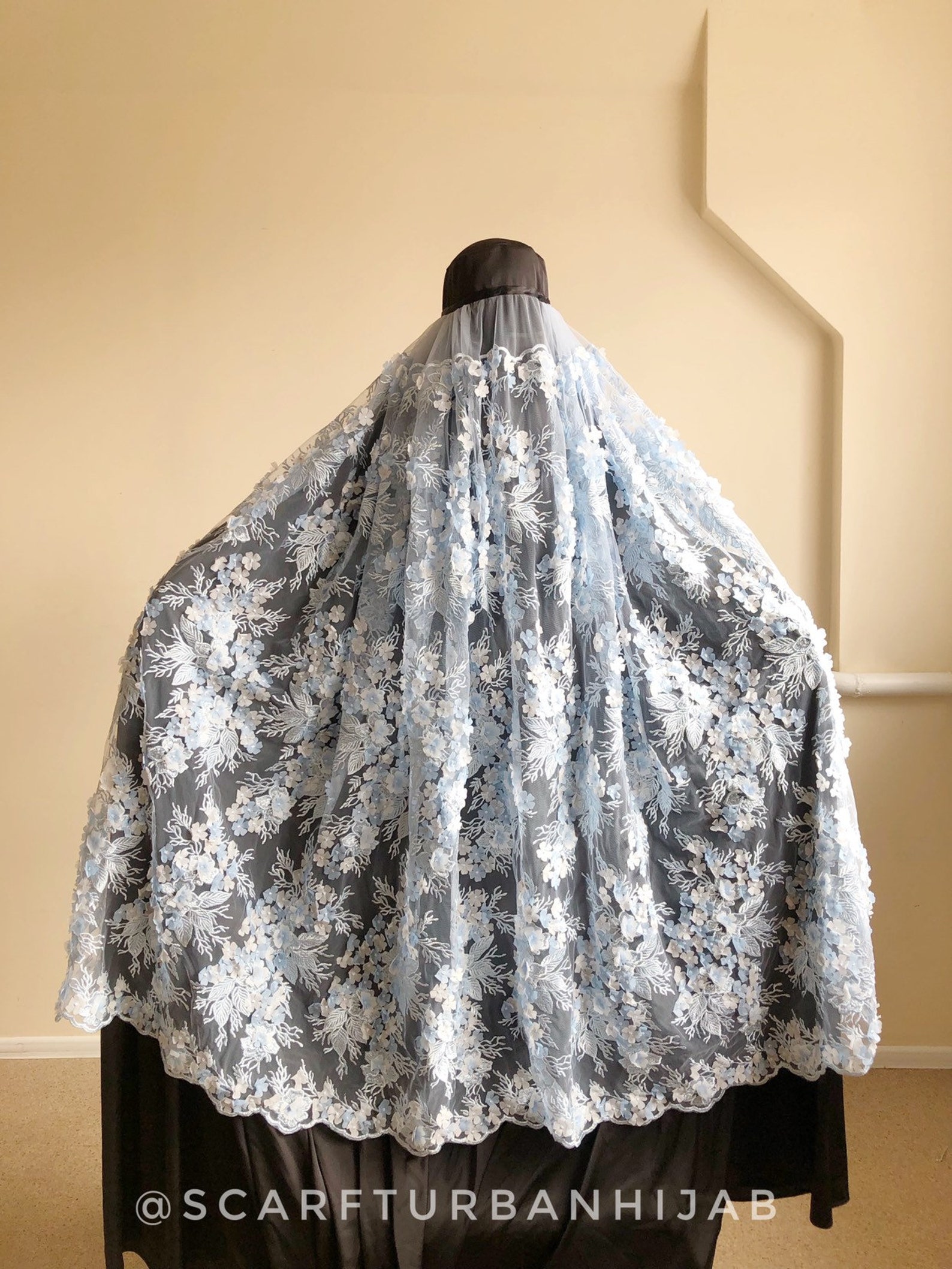 Lace embroidery black and blue Afghan burqa silk khimar cape | Etsy