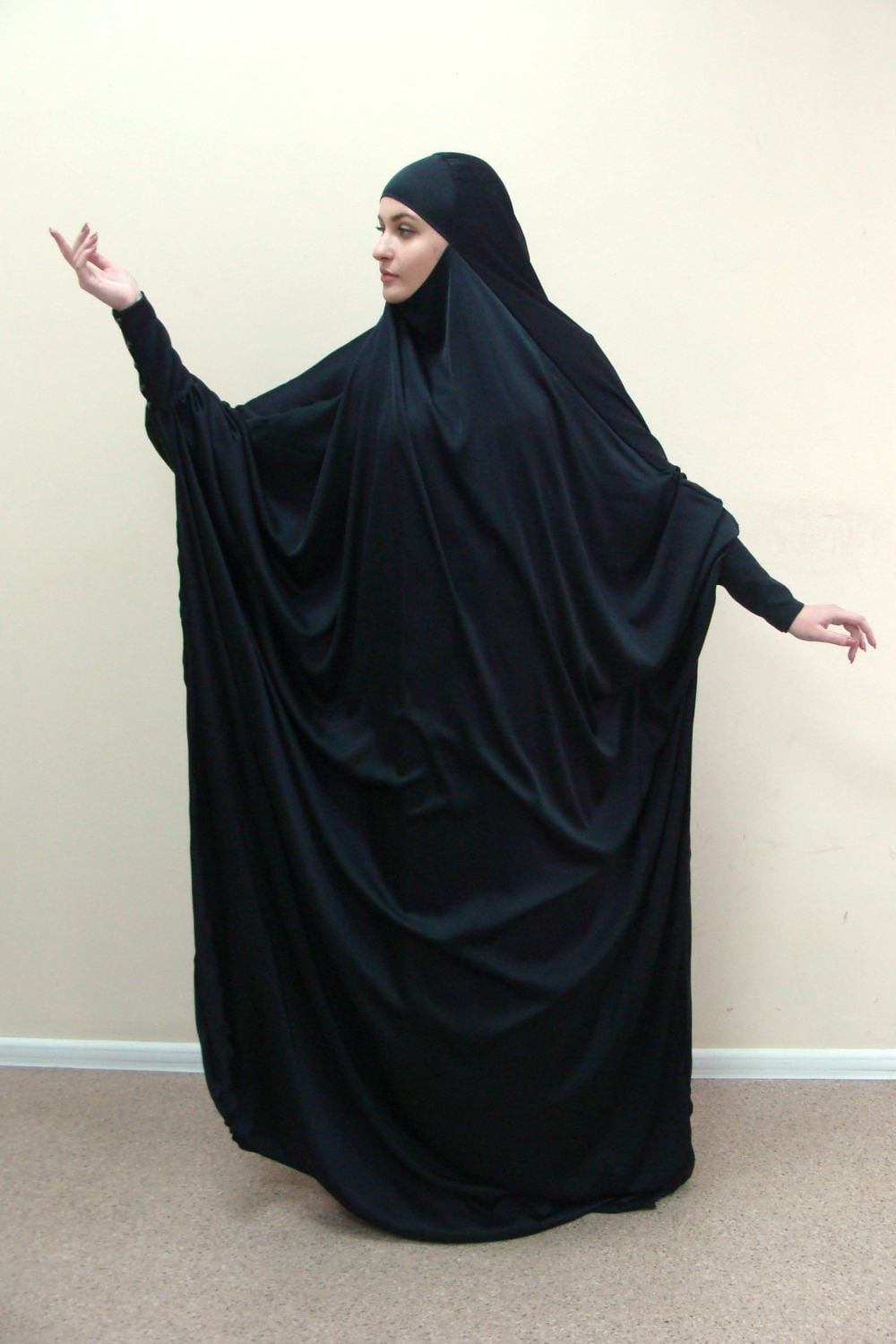 Long Silk Black Khimar Black BurqaDubai Abaya black nikab | Etsy