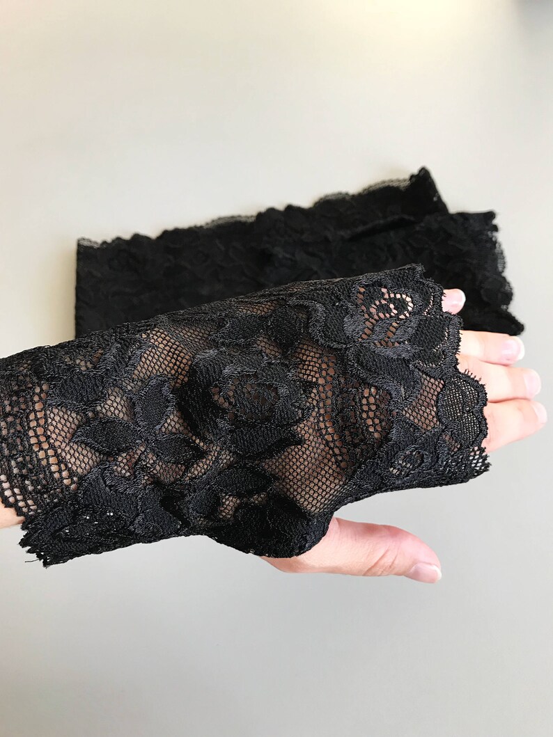 Black Lace Mittens and Buff Retro Headband Short Gloves - Etsy