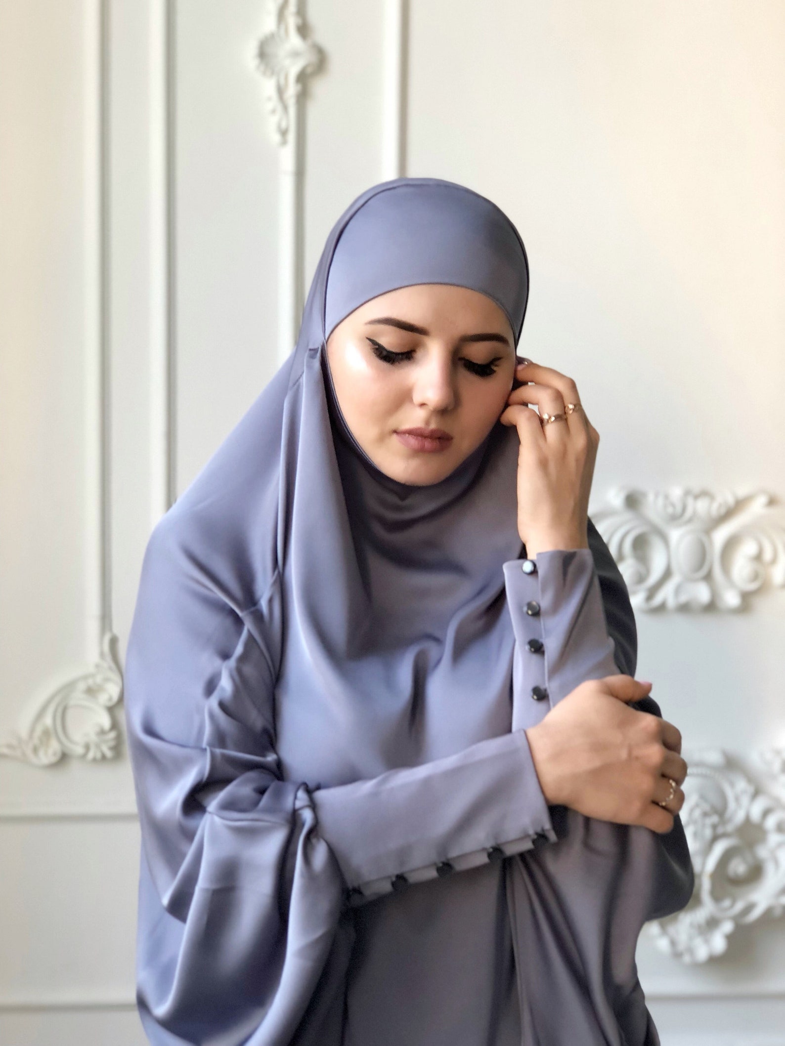 Plus Size Loose Silver Silk Khimar Muslim Jilbab Dress | Etsy